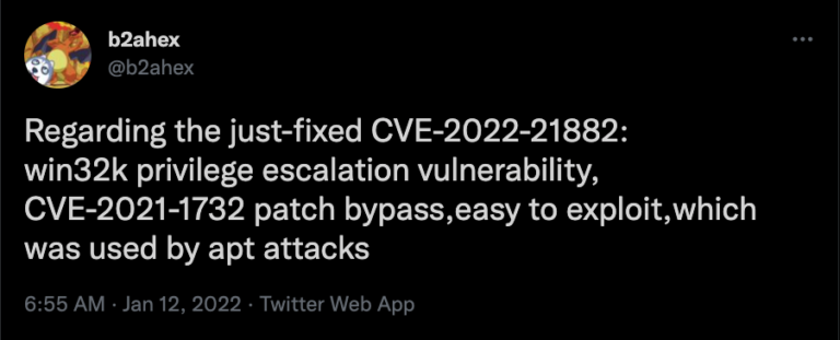 Exploit Code Released for Windows 10 Vulnerability: CVE-2022-21882