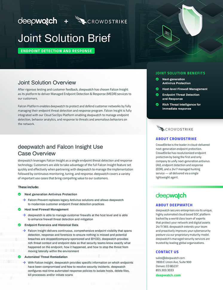deepwatch and CrowdStrike Joint Solution Brief - deepwatch